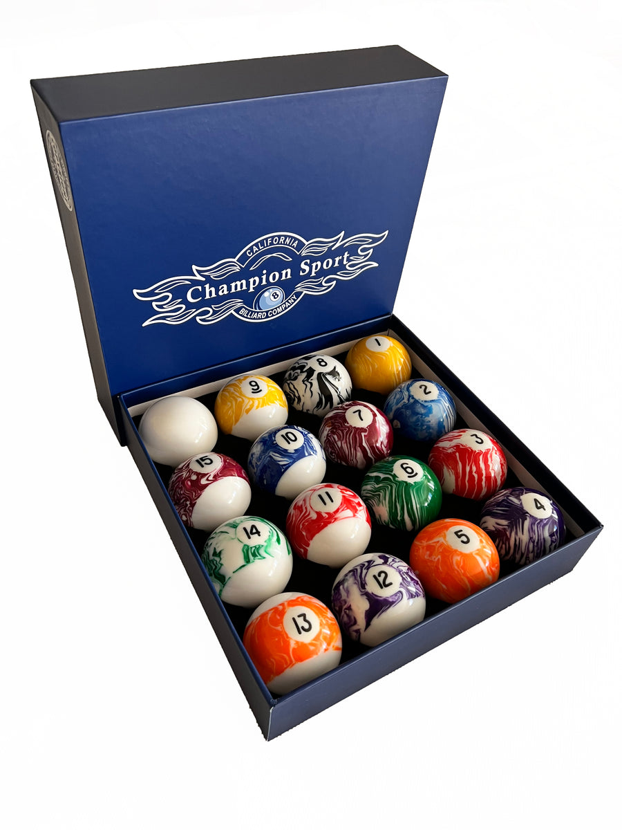 Champion Marble Pool Balls set (Light Marble) Complete 16 Ball Set ...