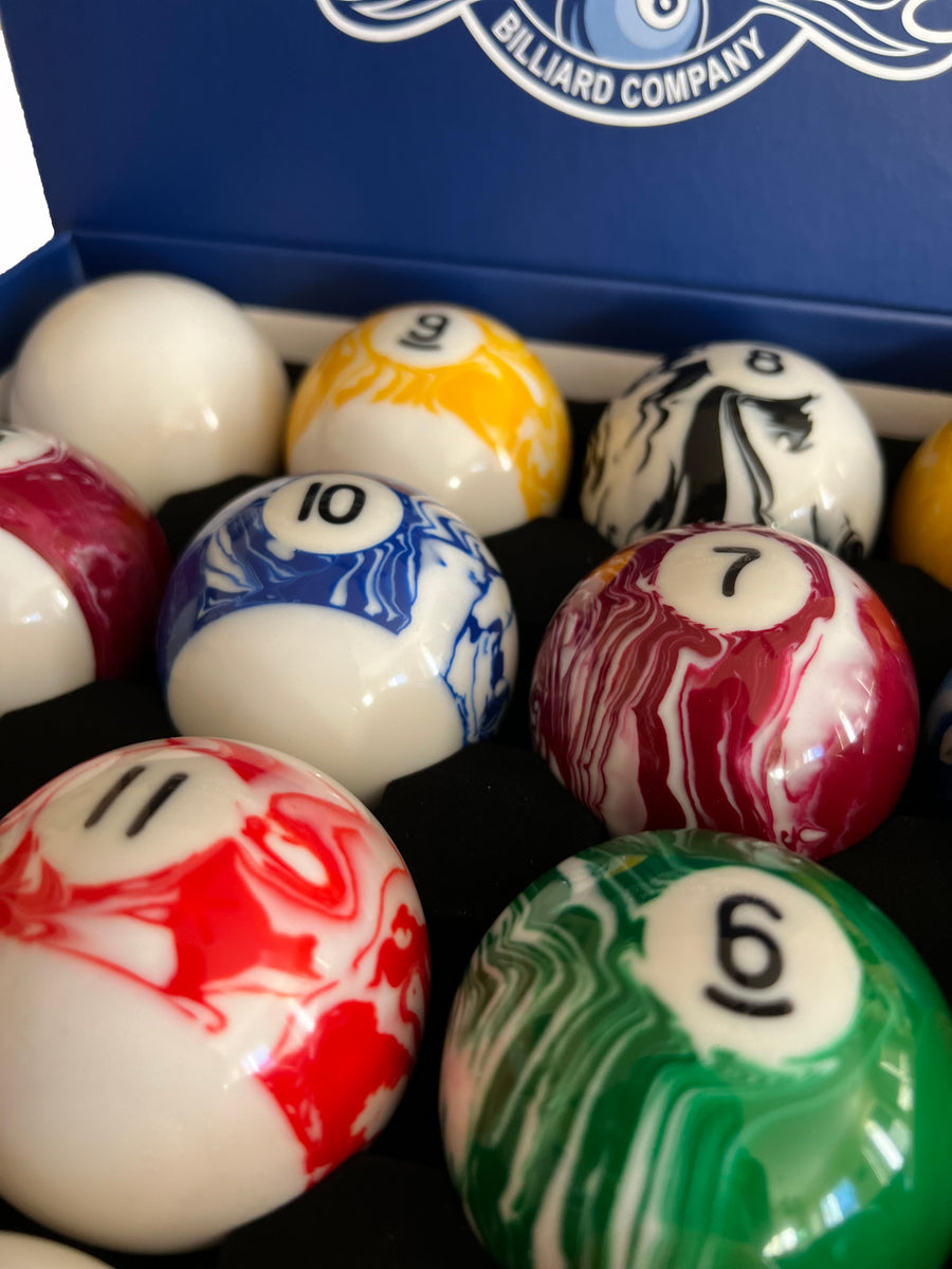 Champion Marble Pool Balls set (Light Marble) Complete 16 Ball Set ...