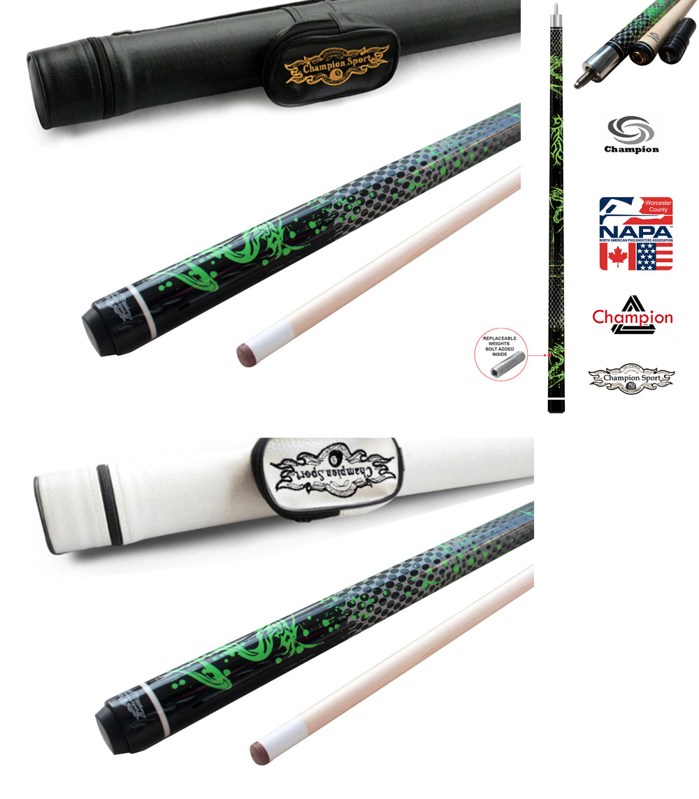 Champion Green Dragon Pool Cue Stick, 314 Taper, 5/6x 18 ,Tip size: 12 ...