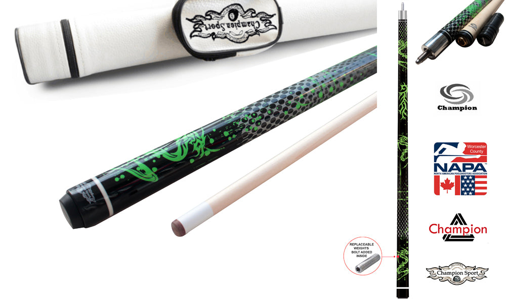Champion Green Dragon Pool Cue Stick, 314 Taper, 5/6x 18 ,Tip size: 12 ...
