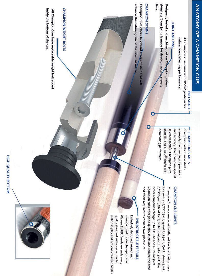 Champion constellation Billiard pool cue-Uniloc joint ,56", 11.75,12.5 ...